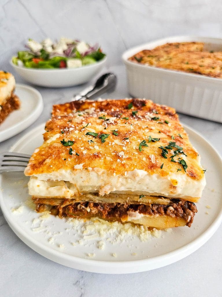Moussaka (Minced Beef, Eggplant and Potato Bake) - mum's Greek recipes
