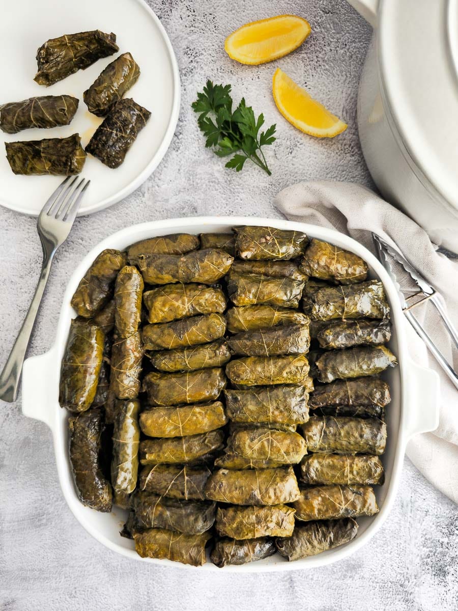 Dolmades (Greek Stuffed Vine Leaves with Meat) - mum's Greek recipes